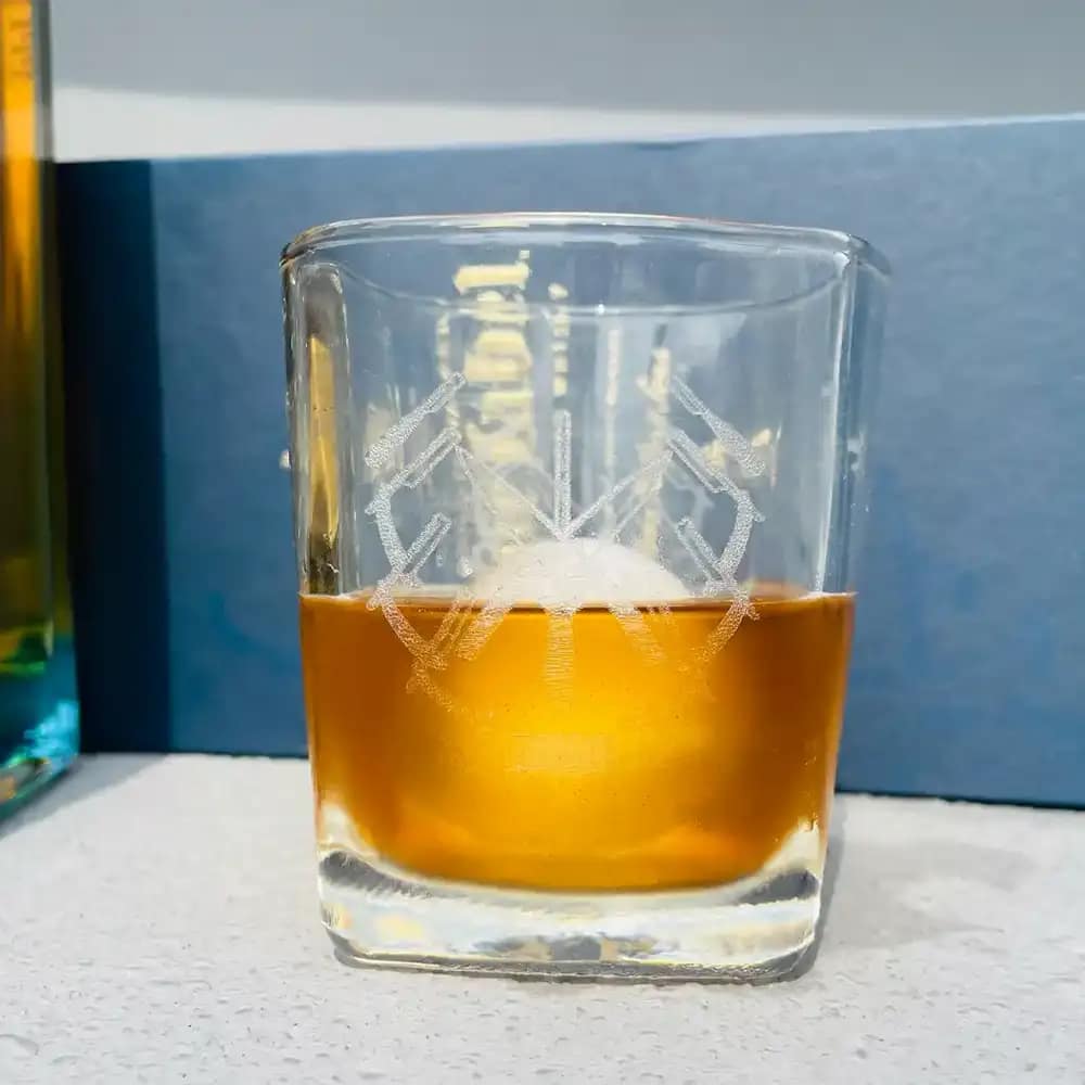 Rocks Glasses for Whiskey with Jende Industries Logo